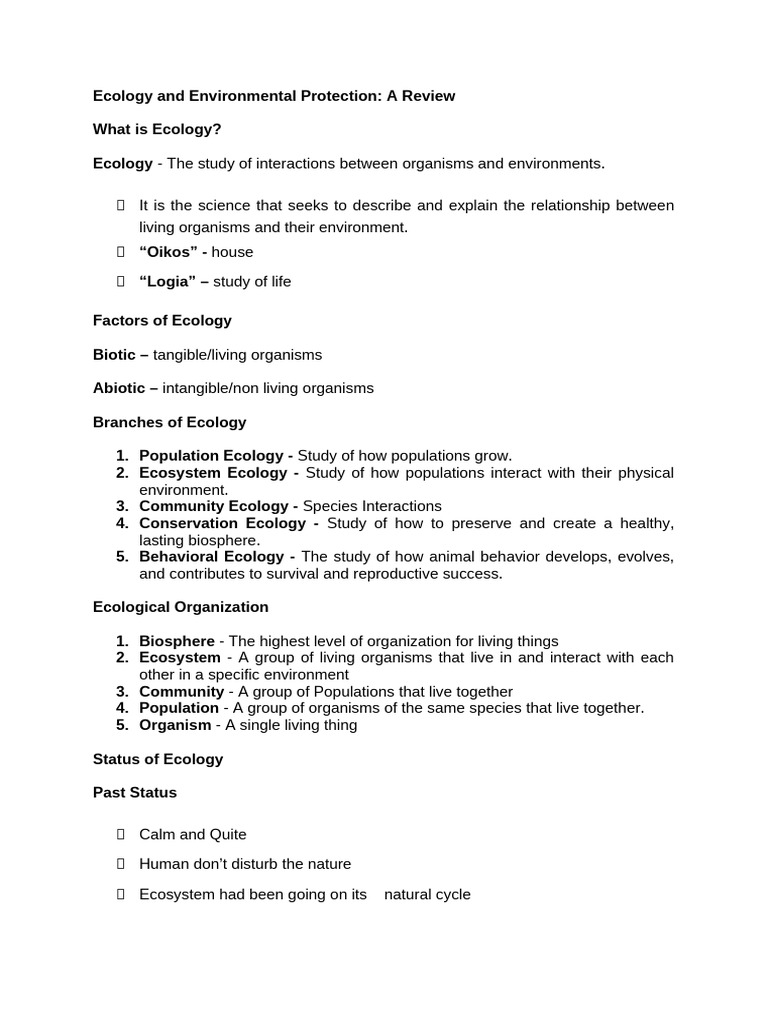 Ecology and Environmental Protection Overview | PDF | Ecology ...