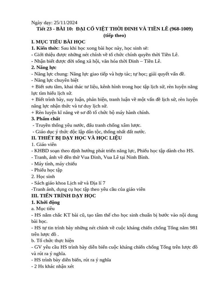 KHBD Sử 7 Tuần 13 Tiết 23,24 | PDF