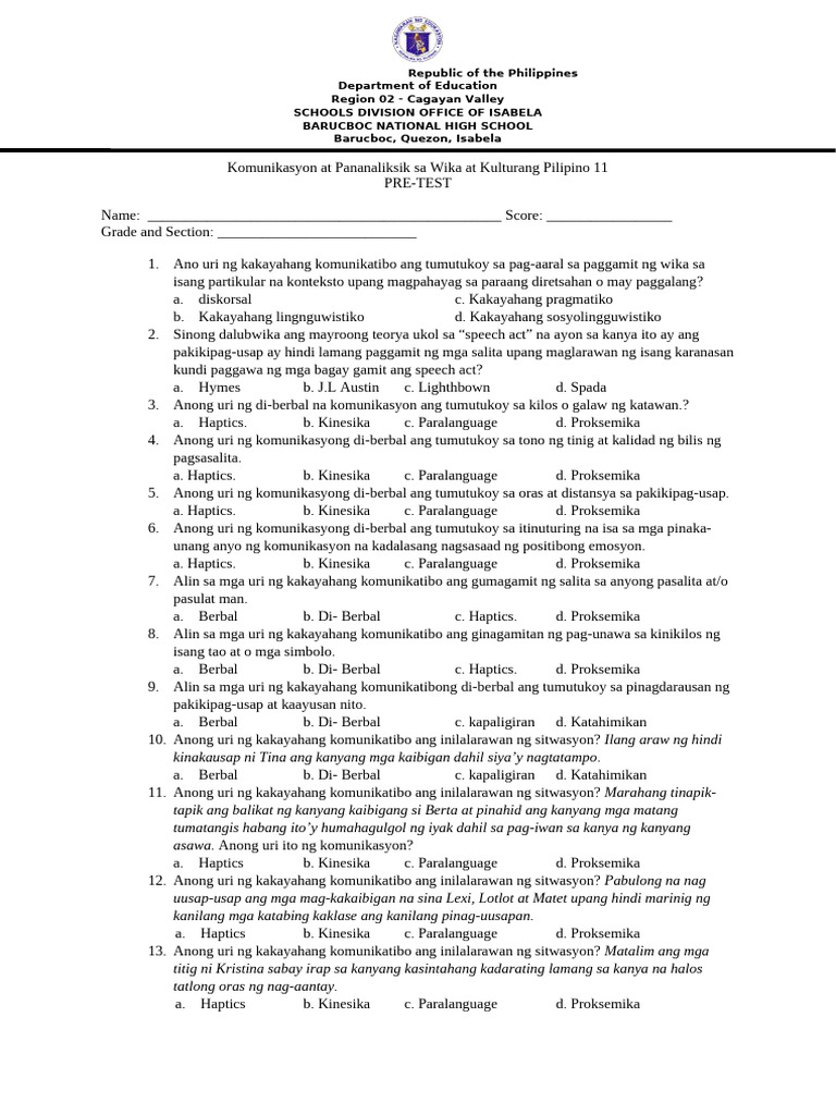 Catch-Up Pre-Test KWP 2024 | PDF
