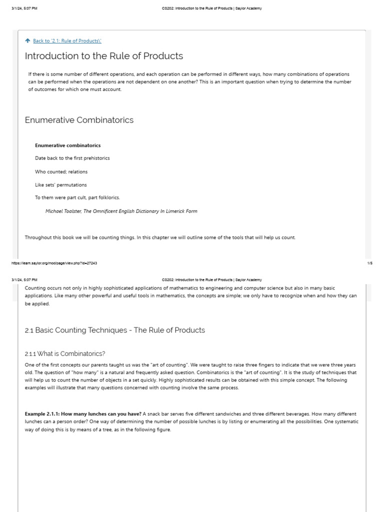 CS202 - Introduction To The Rule of Products - Saylor Academy 01 | PDF | Combinatorics | Mathematics