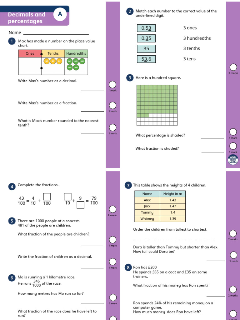 Decimals, Fractions, and Percentages Quiz | PDF | Division (Mathematics ...