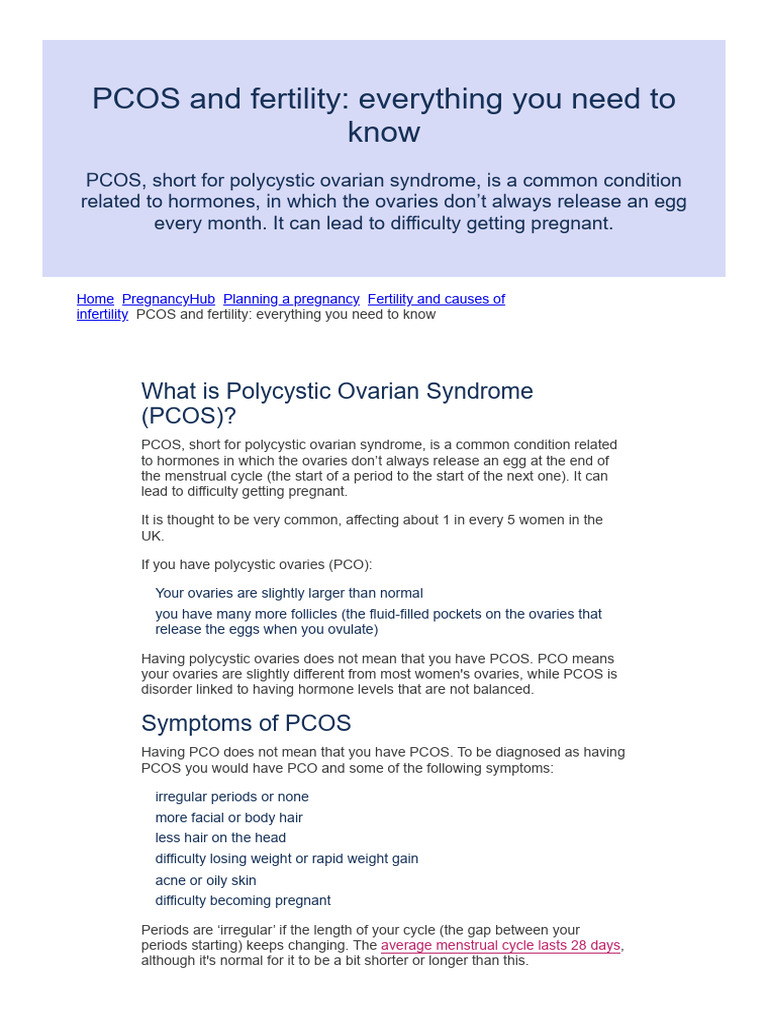 PCOS Impact on Fertility and Treatment | PDF | Polycystic Ovary ...