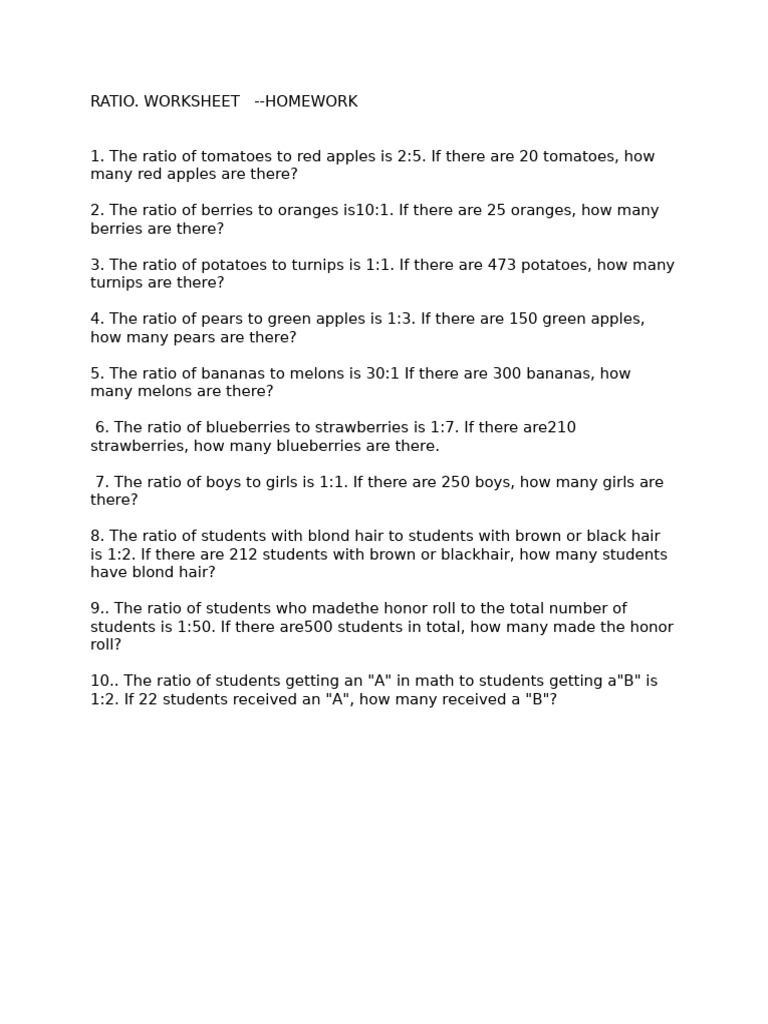 Ratio Word Problems Worksheet | PDF