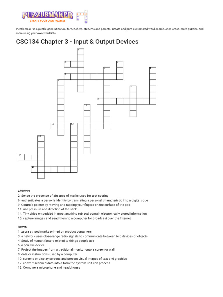 Criss Cross Puzzle - CSC134 CH 3 | PDF