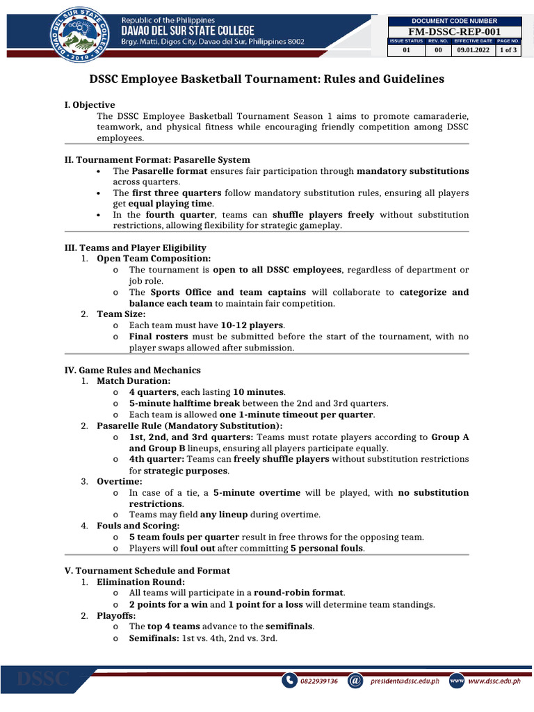 DSSC Employee Basketball Tournament | PDF | Sports Rules And ...