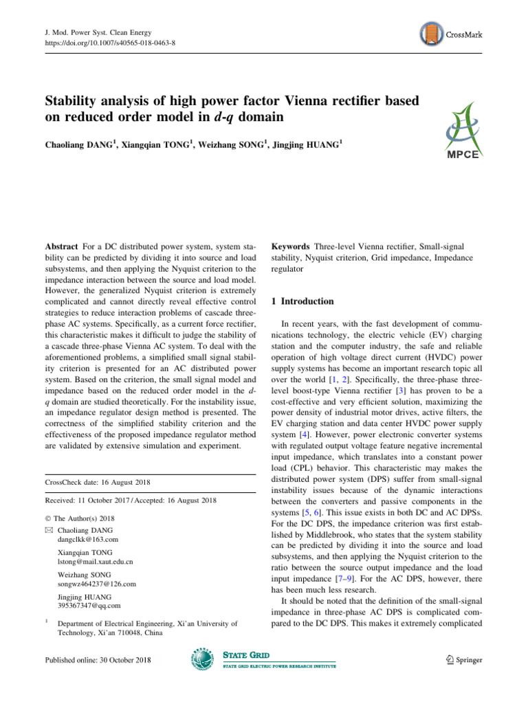 Stability Analysis of High Power Factor Vienna Rectifier Based On ...