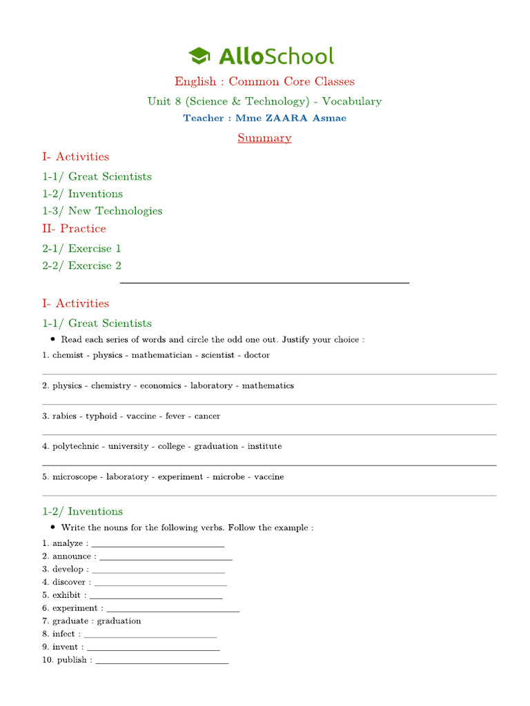 Unit 8 Science Technology Vocabulary 4 | PDF