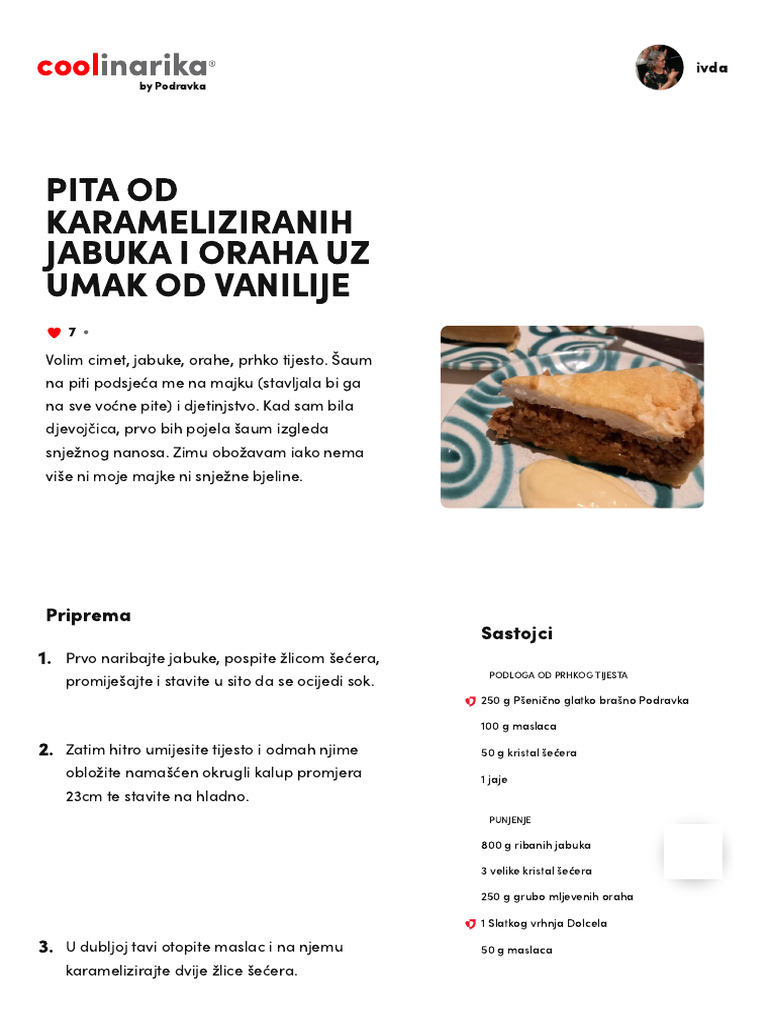 PITA OD KARAMELIZIRANIH JABUKA I ORAHA UZ UMAK OD VANILIJE - Coolinarika | PDF