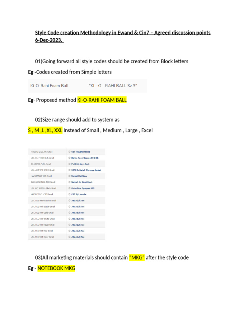 Style Code Creation Methodology in Ewand & Cin7 | PDF