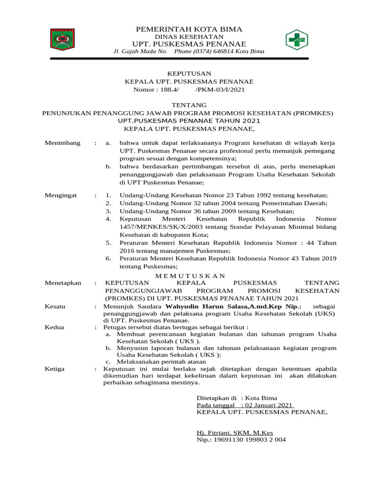 SK - Usha Kesehatan Sekolah.2021 | PDF