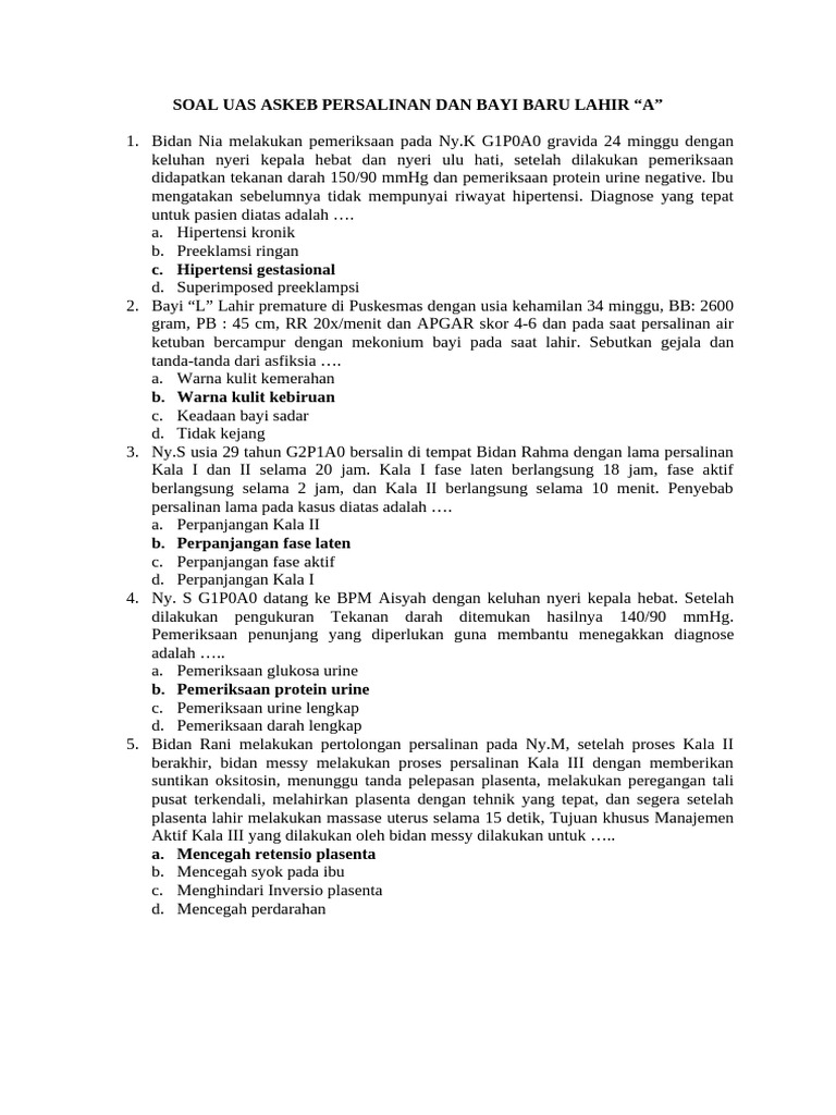 SOAL UAS ASKEB PERSALINAN DAN BAYI BARU LAHIR | PDF