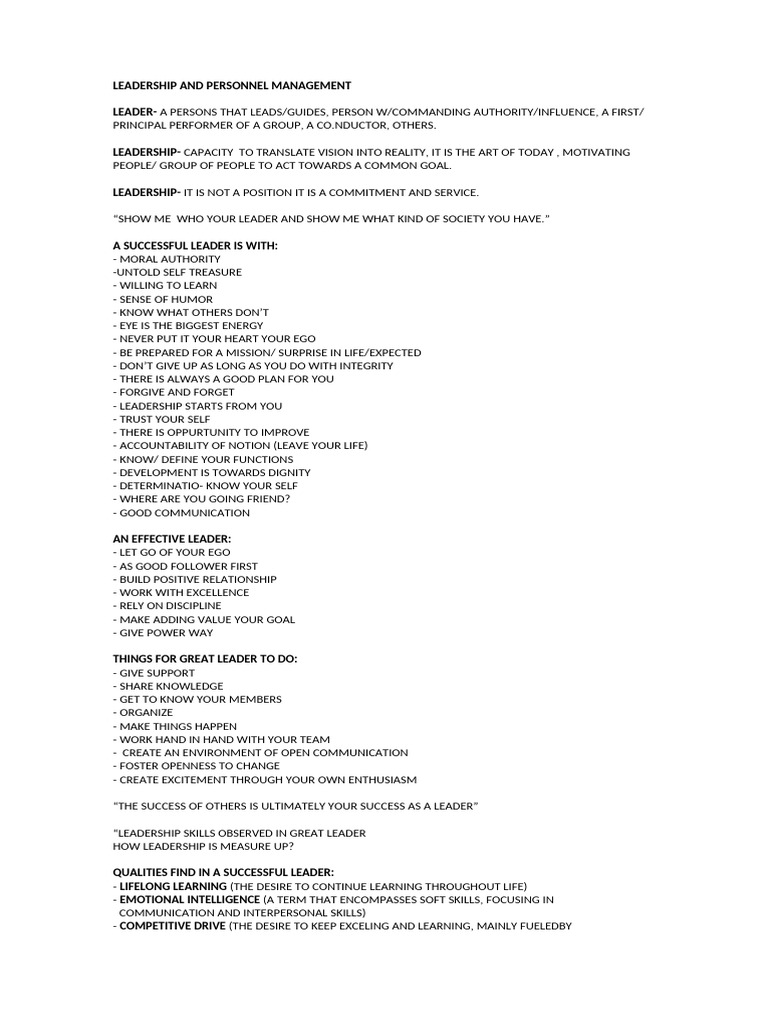 Leadership and Personnel Management Guide | PDF | Human Resources ...