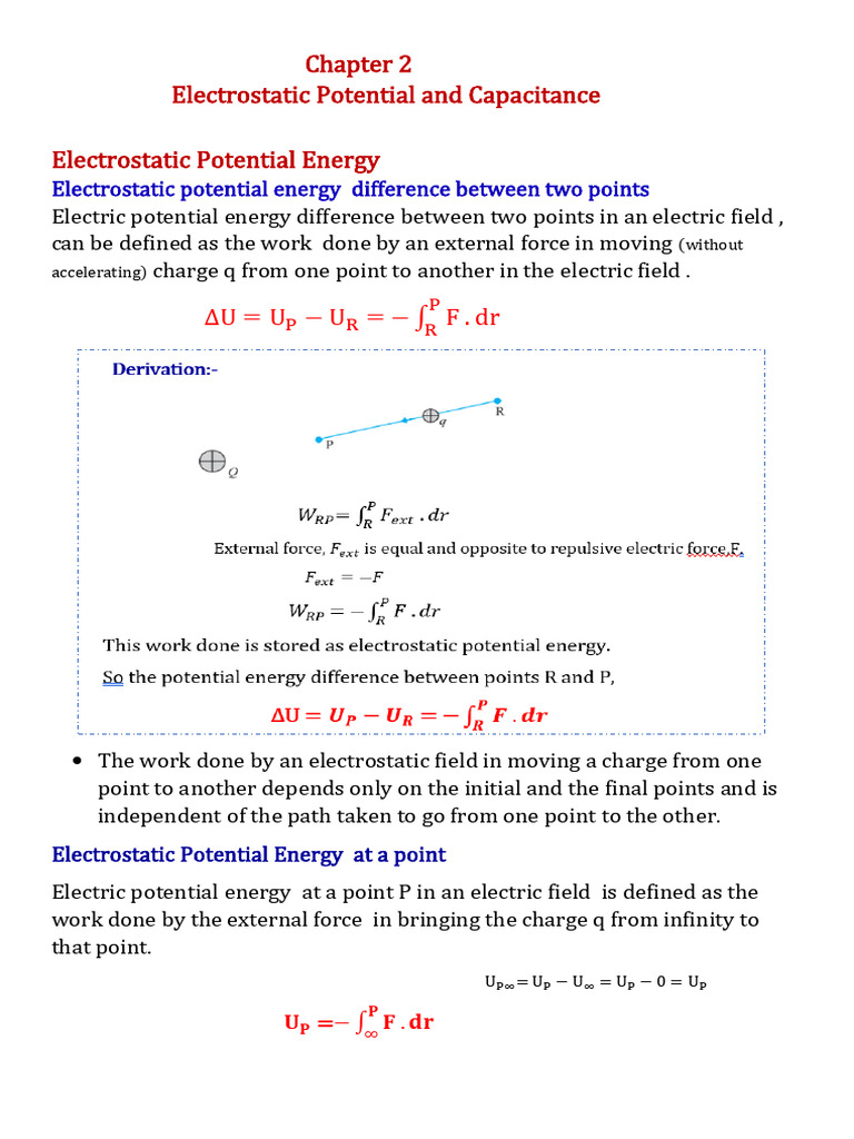Revision Notes - Electrostatic Potential and Capacitance | PDF ...