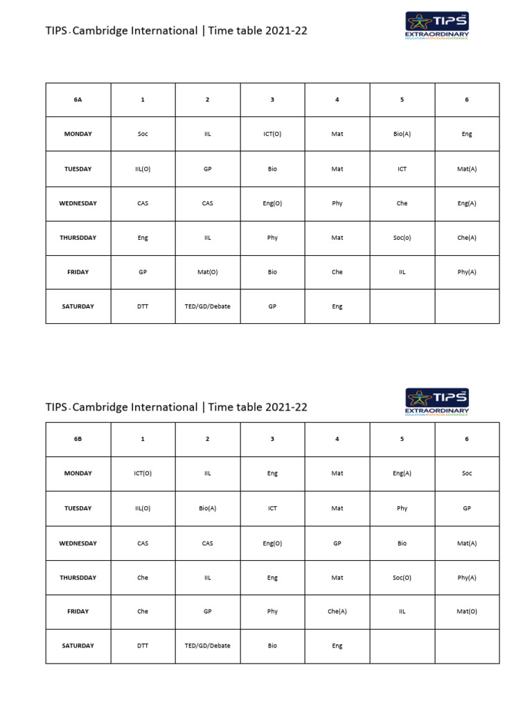 Timetable Cambridge Erode | PDF