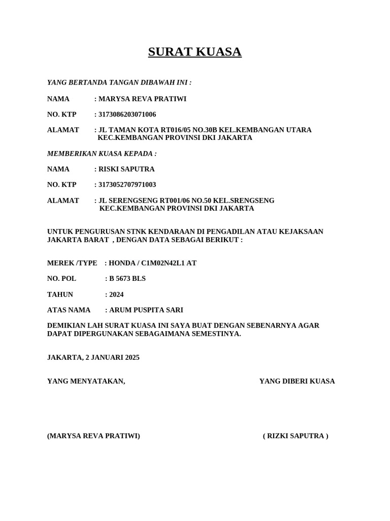 626995597 Surat Kuasa Ambil Tilang Stnk | PDF