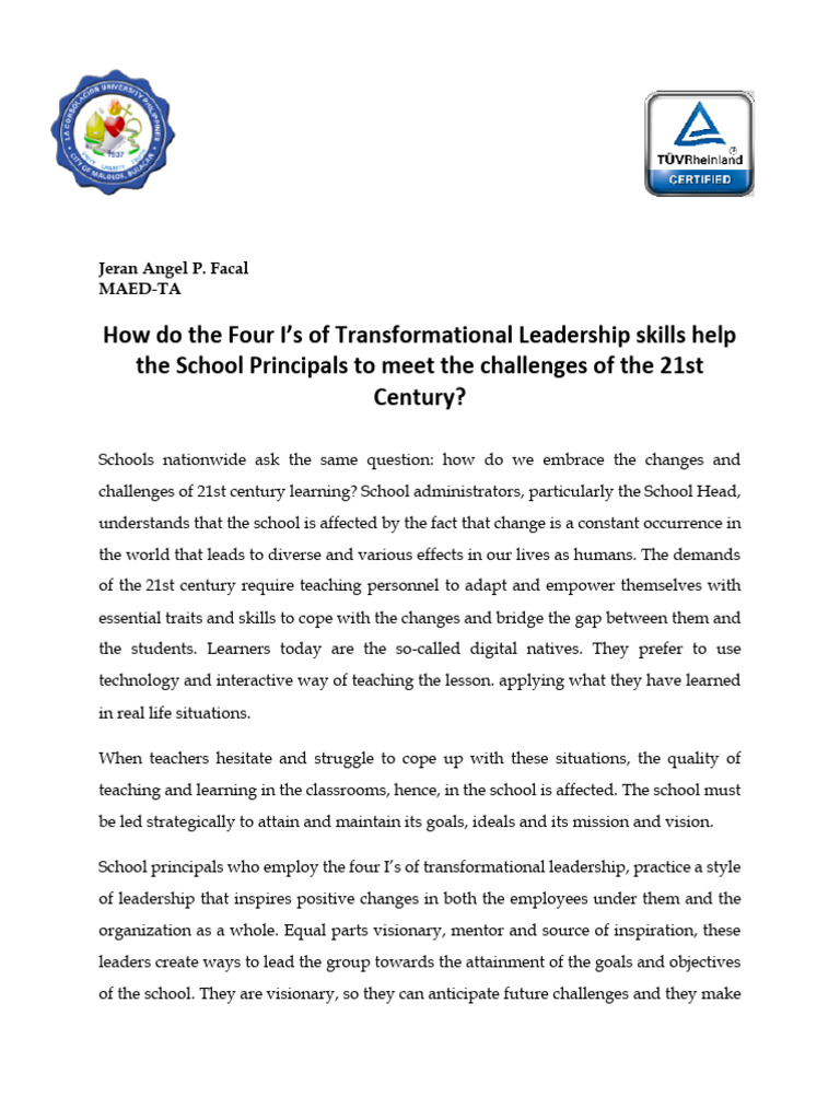 How Do The Four I's of Transformational Leadership Skills Help The ...