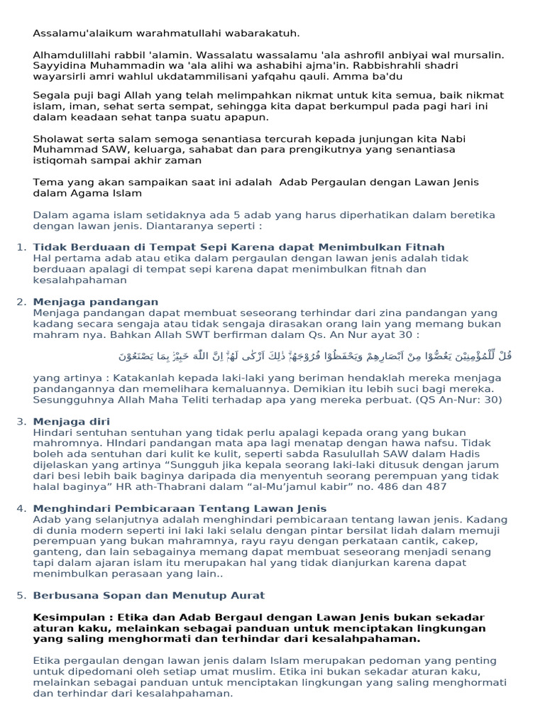 Bpi Adab Berteman Dengan Lawan Jenis | PDF