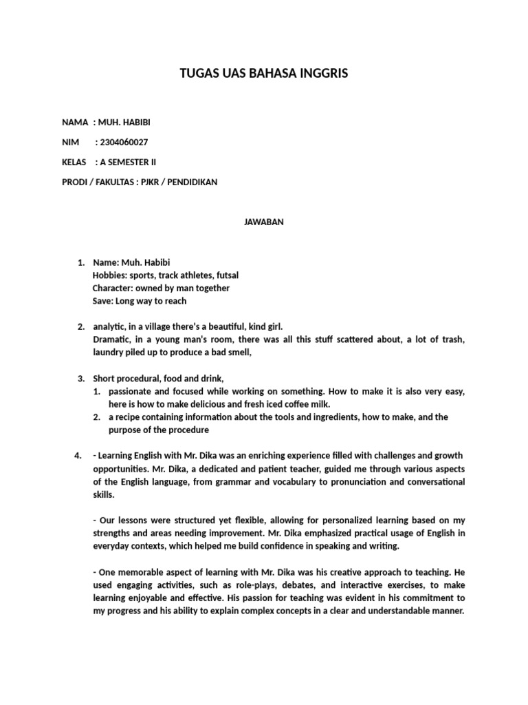 Tugas Uas Bahasa Inggris Dikm | PDF