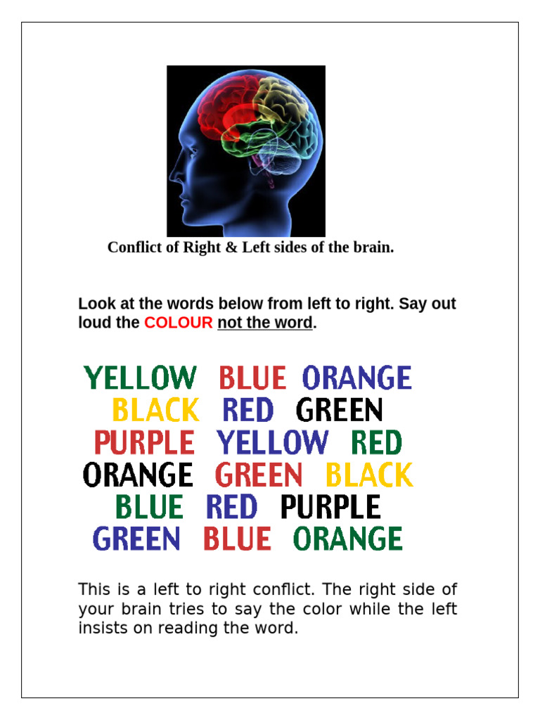 Brain Color-Word Conflict Exercise | PDF