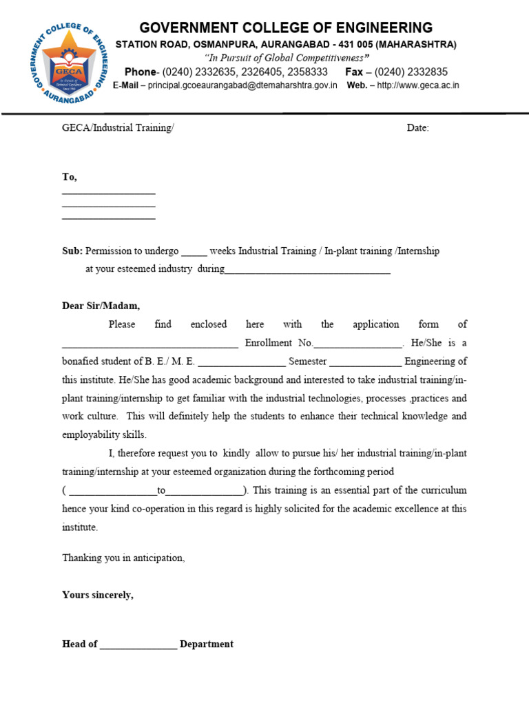 Proforma of Industrial Training | PDF
