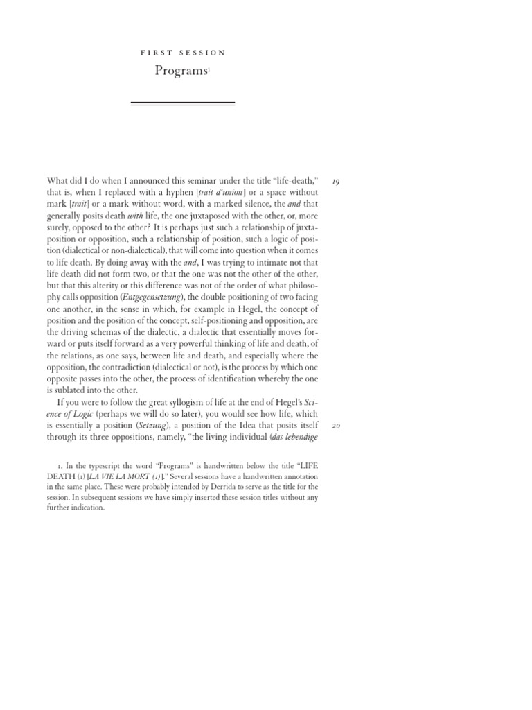 Derrida Life Death - Chapter 1 | PDF | Dialectic