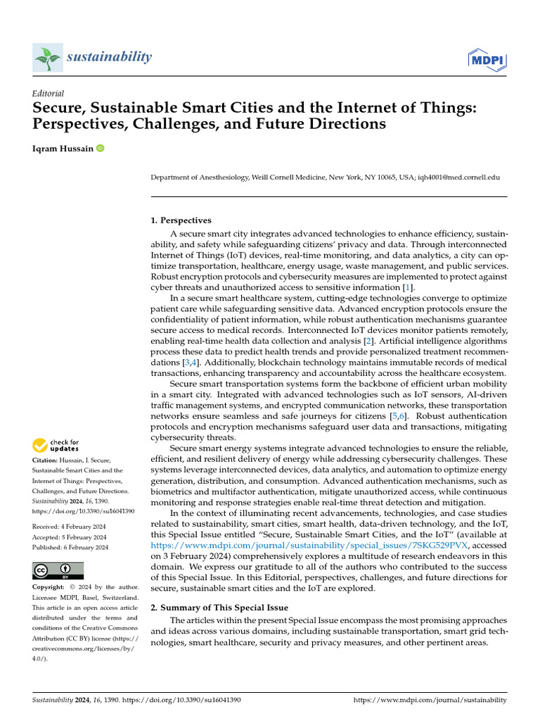 Secure, Sustainable Smart Cities and The Internet of Things ...