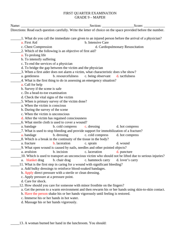 Mapeh 9 Q2 | PDF | Cardiopulmonary Resuscitation | First Aid