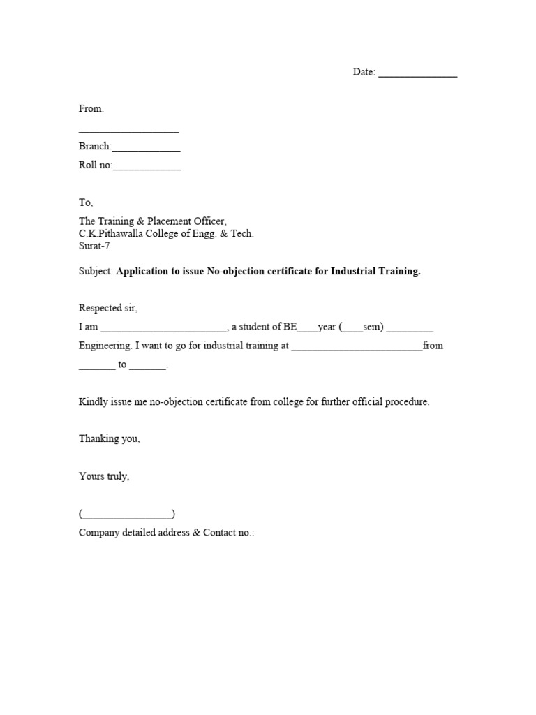 NOC Request for Industrial Training | PDF