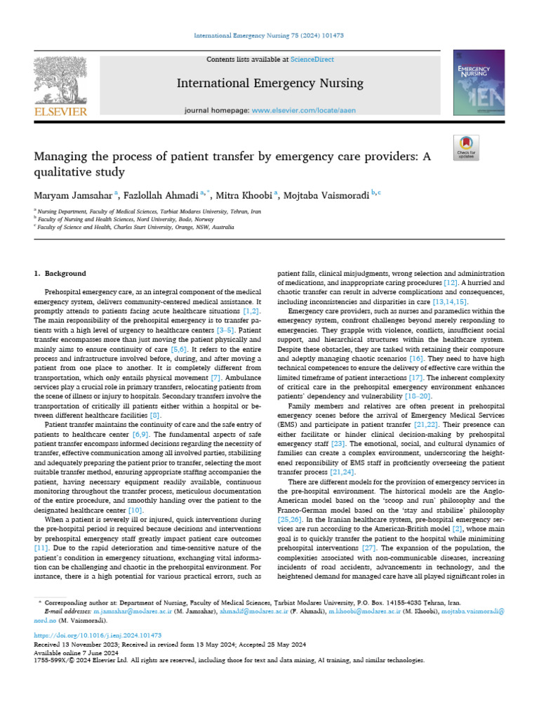Patient Transfer in Emergency Care: Study | PDF | Emergency Medical ...