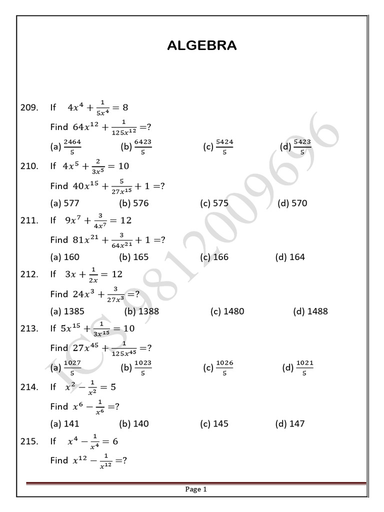 Algebra Problem Set with Solutions | PDF