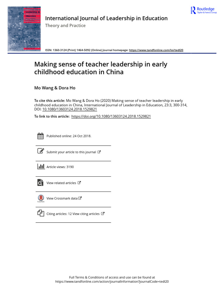 Making Sense of Teacher Leadership in Early Childhood Education in ...