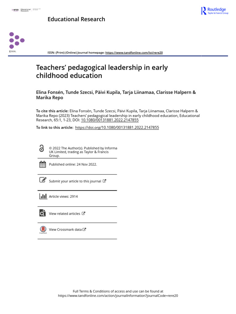 Teachers pedagogical leadership in early childhood education | PDF ...