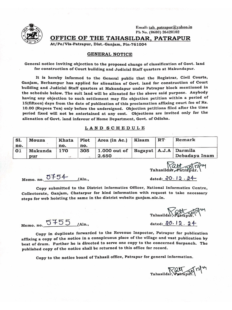 General Proclamation of Patrapur Tahasil | PDF