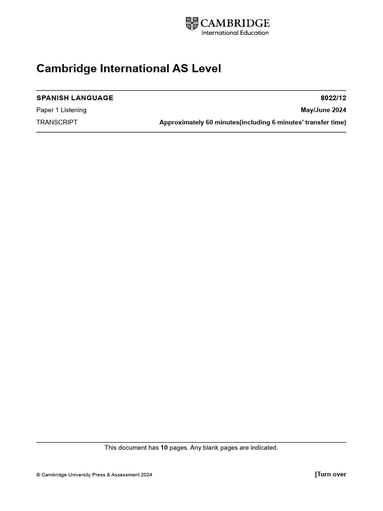 Cambridge International AS Level: Spanish Language 8022/12 | PDF | Museo