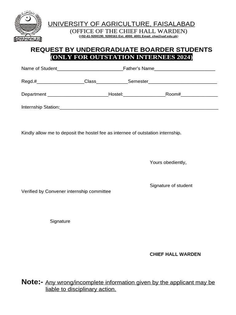 Hostel Fee Request for Outstation Interns | PDF