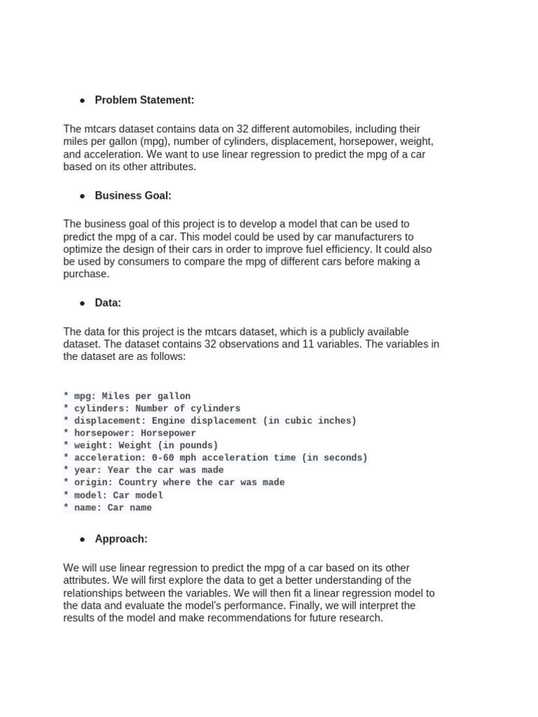 Car MPG Prediction for Efficiency | PDF