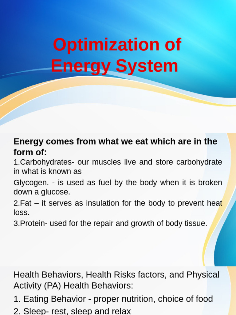 Lesson 2 For PE Optimization of Energy System | PDF | Stress (Biology) | Foods