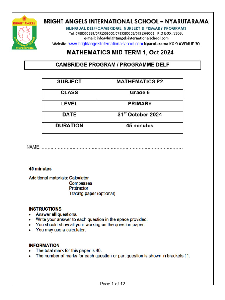 G6 MTC P2 Mid Term 1 2024-2025 | PDF | Numbers | Mathematics