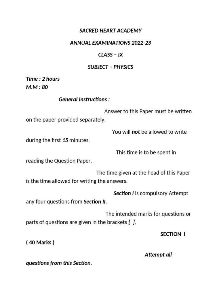 Class IX Physics Exam 2022-23 | PDF | Pressure | Force