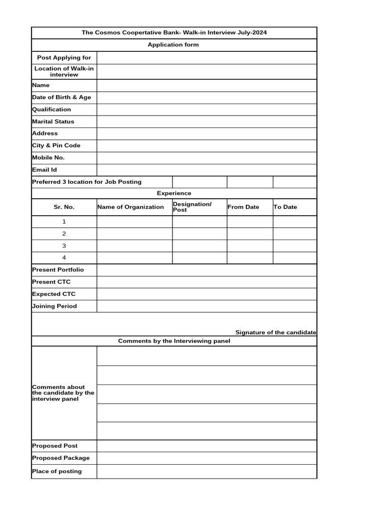 Application Form for Walk-In Interview | PDF