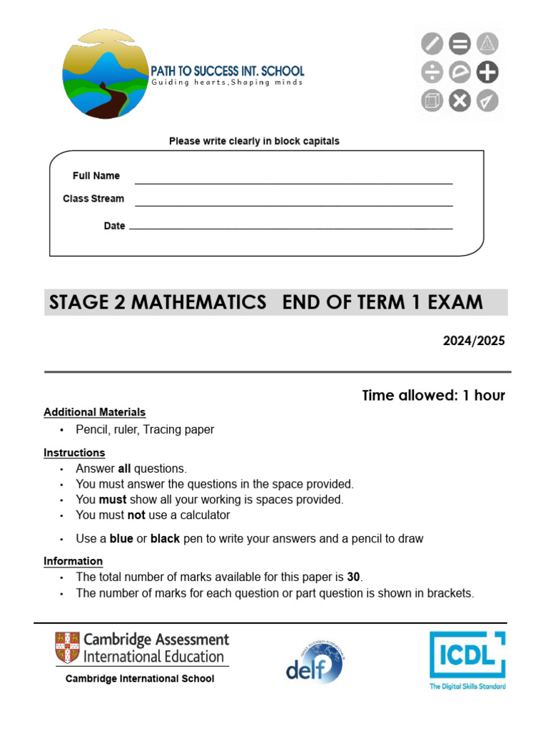 Stage 2 EOT 1 MarkScheme | PDF | Symmetry | Triangle