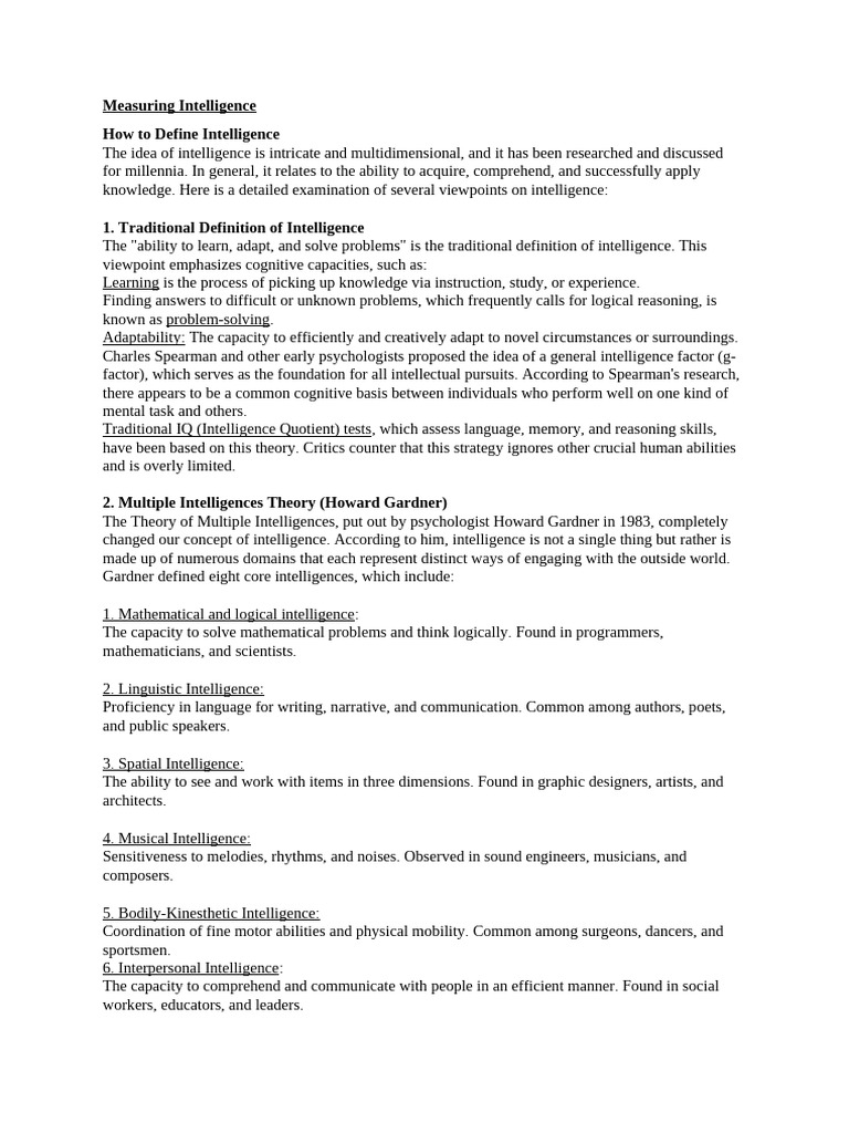 Handout- Measuring Intelligence | PDF | Intelligence | Emotional ...