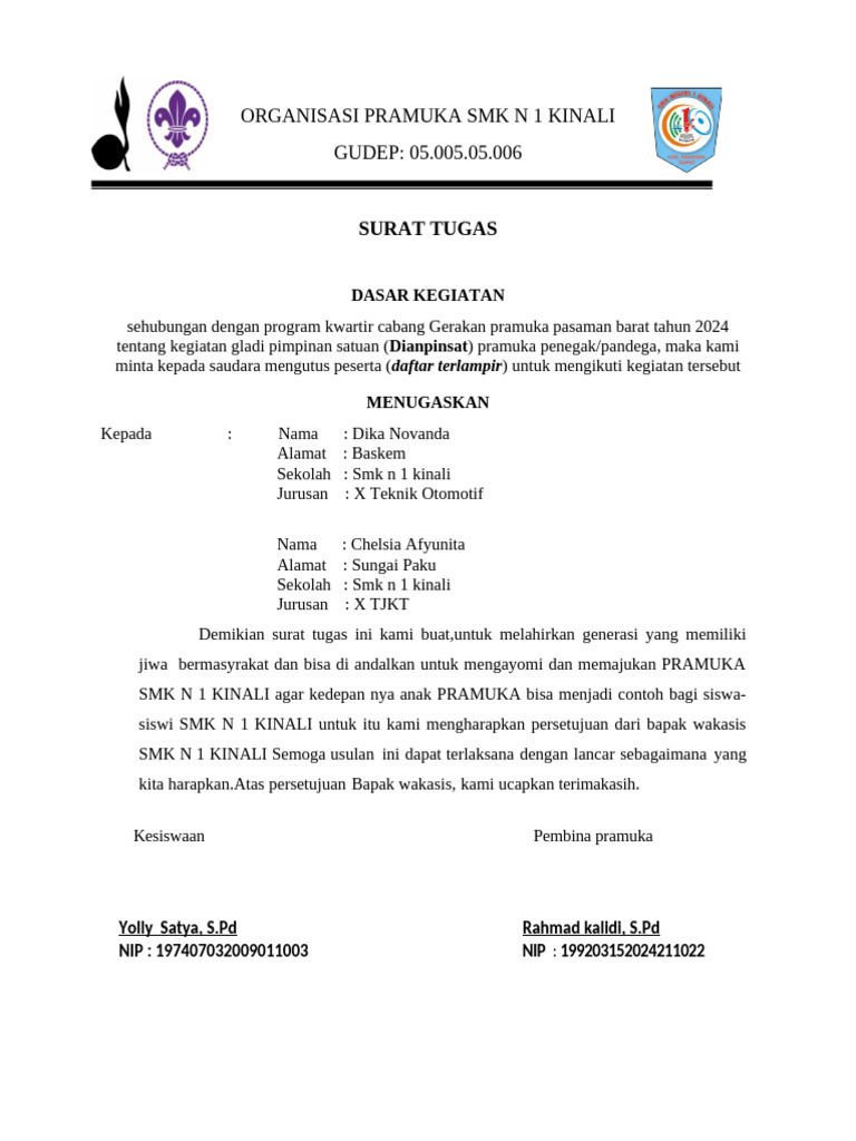 Surat Tugas Pramuka | PDF