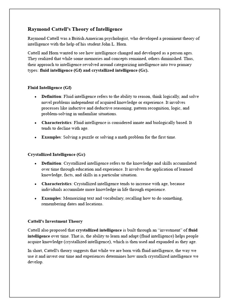 Cattell's Fluid and Crystallized Intelligence | PDF | Intelligence ...