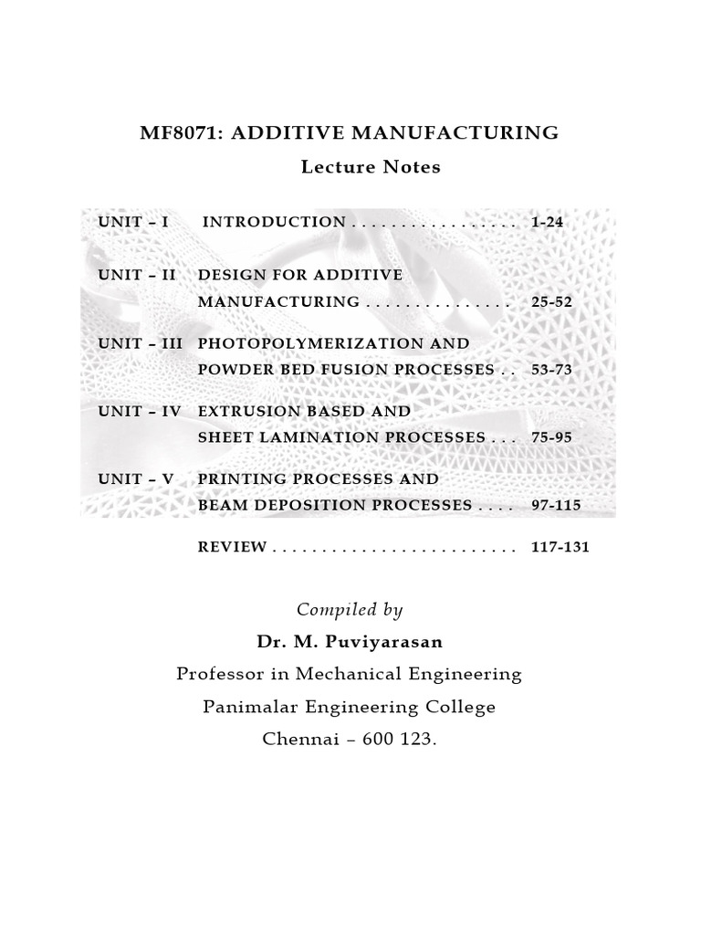 Additive Manufacturing - Lecture Notes | PDF | 3 D Printing ...