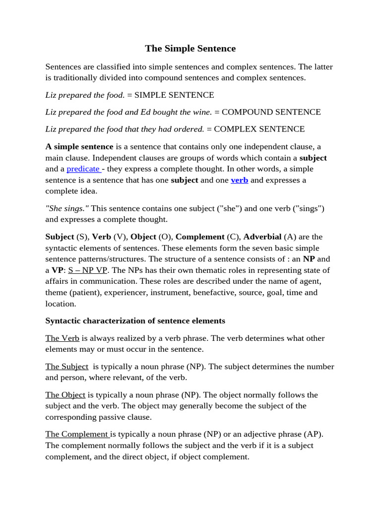 The Simple Sentence | PDF | Sentence (Linguistics) | Subject (Grammar)