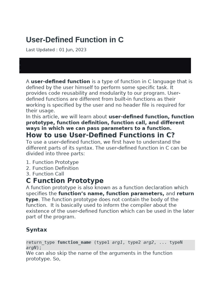 User defined Function | PDF | Parameter (Computer Programming) | C (Programming Language)