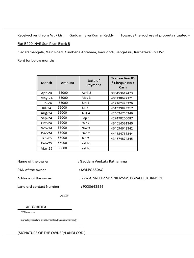 Sample Rent Receipt Format | PDF