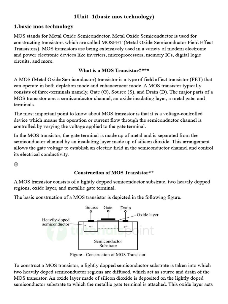 MOS Transistors: Basics & Applications | PDF | Mosfet | Field Effect ...