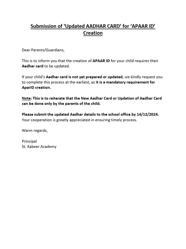 APAAR ID Creation: Aadhar Update Needed | PDF